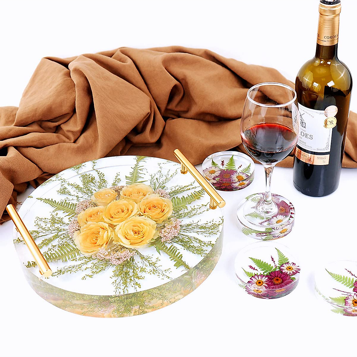 XXKJSZJQ Tray Molds for Epoxy Resin kit 13.5'' Deep Large Round Silicone Molds with 4pcs Coasters Resin Molds, Table Clock Mold DIY Flowers Preservation Resin Art Home Decoration