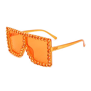 Xpectrum Extra Large Square Elton Crystal Sunglasses Bling Rhinestone Concert Glasses (Orange)