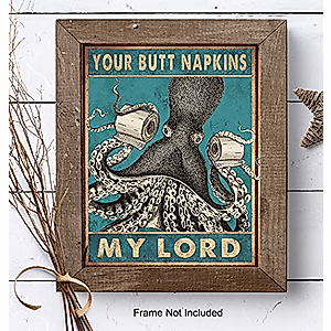 Octopus Nautical Bathroom Decor - Butt Napkins - Beach Bathroom Decor - Bath Wall Decor - Funny Bathroom Decor - Guest Bathroom Decorations - Toilet Paper Wall Art - Restroom Sign - Powder Room Decor