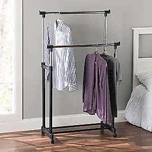 Double Pole Portable Clothing Hanging Garment Rack Laundry Drying Hanger with Wheels (Double Pole) Pole Telescopic Clothes | Fordable Single and Stand for Indoor Outdoor.