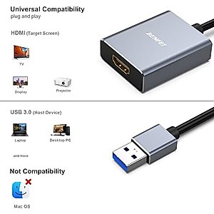 BENFEI USB 3.0 to HDMI Adapter, USB 3.0 to HDMI Male to Female Adapter for Windows 11, Windows 10, Windows 8.1, Windows 8, Windows 7(Not for Mac)