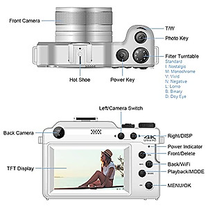 Digital Cameras for Photography 4K 48MP Vlogging Camera Autofocus Digital Camera with 18X Digital Zoom Point and Shoot Digital Cameras with 32GB Card