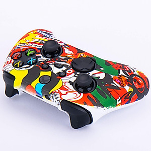 YoRHa Silicone Printing Thickened Cover Skin Case for Xbox Series X/S Controller x 1(Skull Graffiti II) with Thumb Grips x 10