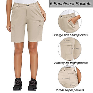 Libin Women's Lightweight Hiking Shorts Quick Dry Cargo Shorts Summer Travel Golf Shorts Outdoor Water Resistant Khaki L