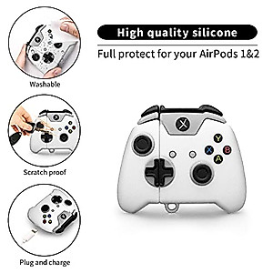 WQNIDE Case for White Game Controller Airpod 2/1, Soft Silicone 3D Cute Cartoon Anime Game Controller Skin Protective Case Design,6in1 Accessories Set with Keychain for Women Girls Boys