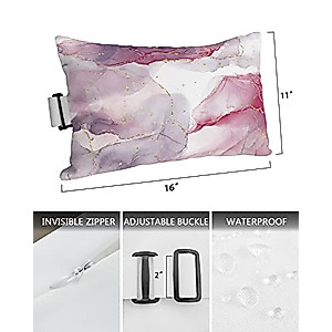Recliner Head Pillow Ledge Loungers Chair Pillows with Insert Pink Marble Watercolor Lumbar Pillow with Adjustable Strap Outdoor Waterproof Patio Pillows for Couch Beach Pool Office Chair, 2 PCS