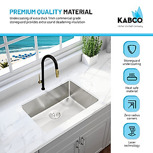 KABCO 18 Gauge 27 Inch Single Bowl Undermount Stainless Steel Kitchen Sink, Rust Resistant Sound and Heatproof Laser Cut Tight Radius SInk for Indoor or Outdoor Kitchens