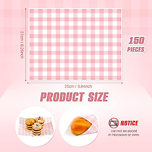 150 Pcs Wax Paper Sheets for Food Deli Papers Pink Checkered Sandwiches Paper Greaseproof Disposable Wrapping Paper for Sandwich Picnic Basket Liner Easter Birthday Baby Shower Party Supplies
