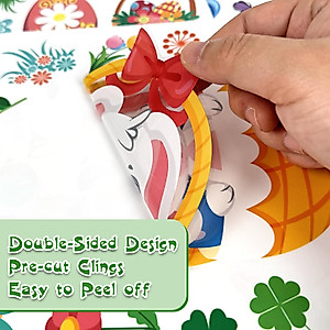 AOWDIAO 12 Sheets Easter Window Clings - 366 Reusable Double-Sided Static Window Stickers - Holiday Home Easter Decorations for Glass Windows, Classroom, Office - Large 12x9 Inch Easter Decals