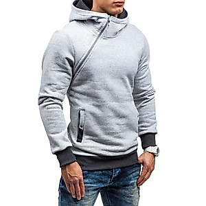 Maiyifu-GJ Men's Long Sleeve Diagonal Zipper Hoodies Zip Up Slim Fit Athletic Hoodie Hip Hop Hooded Sweatshirts with Pocket (Light Grey,X-Large)