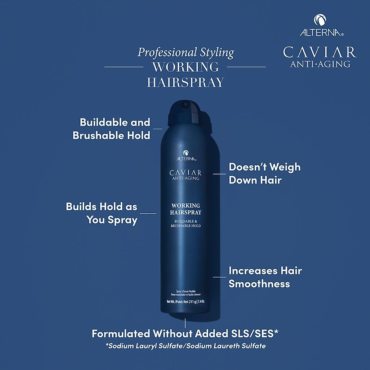 Alterna Caviar Anti-Aging Professional Styling Working Hair Spray | Ultra-dry, Brushable | Helps Control Frizz & Adds Shine | Sulfate Free | Nutmeg