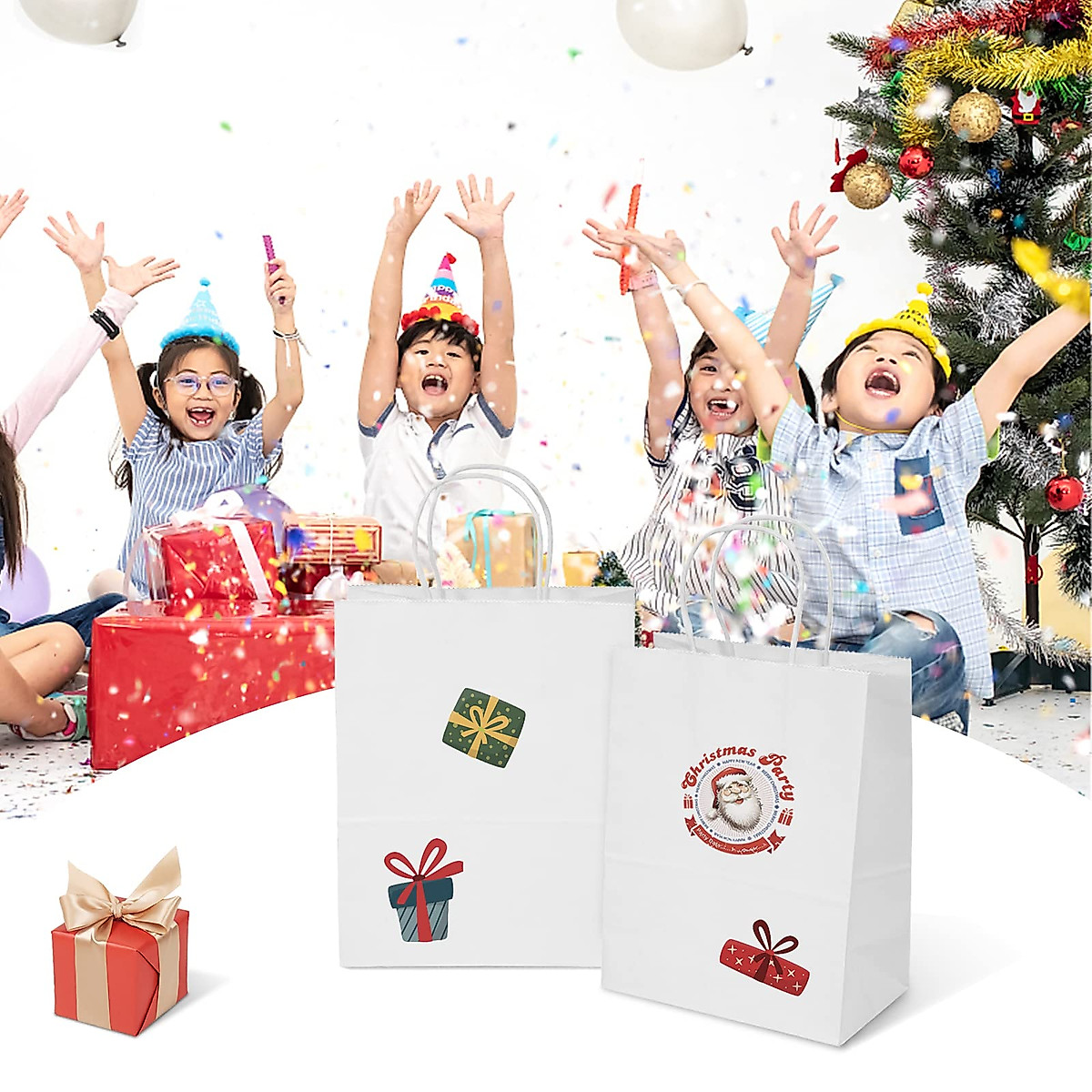 TOWRAP White Gift Bags 100Pcs 8x4.25x10.5 Inch Paper Bags with Handles Bulk,Party Bags, Shopping Bags,Retail Bags,Merchandise Bags,Favor Bags,Business Bags