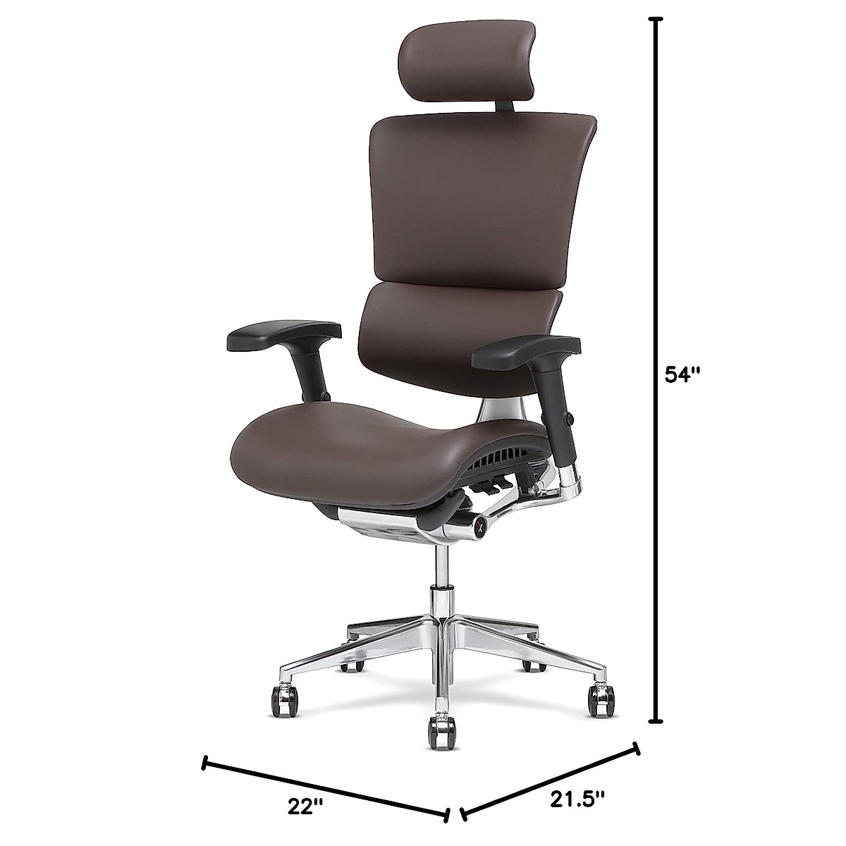 X-Chair X4 High End Executive Chair, Brown Leather with Headrest - Ergonomic Office Seat/Dynamic Variable Lumbar Support/Floating Recline/Stunning Aesthetic/Adjustable/Perfect for Office or Boardroom