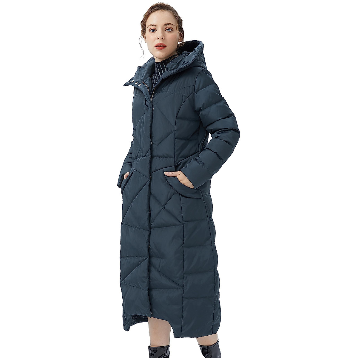 Orolay Women's Puffer Down Coat Winter Maxi Jacket with Hood Navy XL