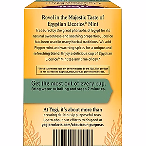 Yogi Tea Egyptian Licorice Mint Tea - 16 Tea Bags per Pack (4 Packs) - Caffeine-Free Organic Tea - Includes Peppermint Leaf, Licorice Root, Cinnamon Bark, Cardamom Pod, Ginger Root & More