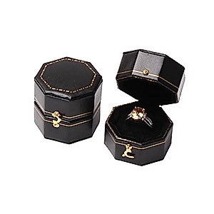 Vintage Jewelry Ring Box Antique European Style for Gift Engagement Wedding Proposal Travel PU Leather Classic Love