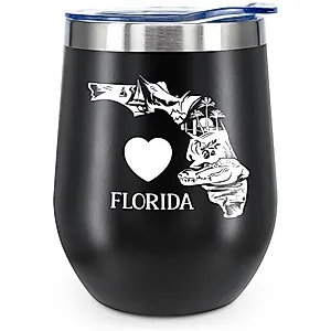 KAIRA Florida Gifts Wine Tumbler,State of Florida 12 OZ Insulated Vacuum Stainless Steel,Coffee Mug with Lid,Unique Themed Gifts Idea for Men,for boyfriend Husband Lover(Black) (Pack of 1)