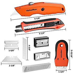 VALUEMAX Utility Knives Set, Box Cutter Retractable, 18mm Snap-off Knife, Razor Blade Scraper, 3-piece Complete Work Knife Set with 28-piece Blades