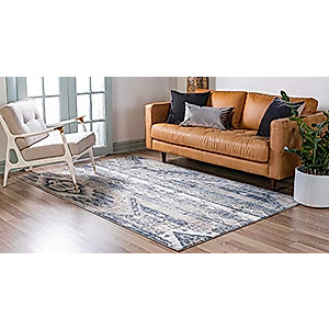 Unique Loom Portland Collection Southwestern Inspired Striped Tone Area Rug, 7 ft x 10 ft, Navy Blue/Tan