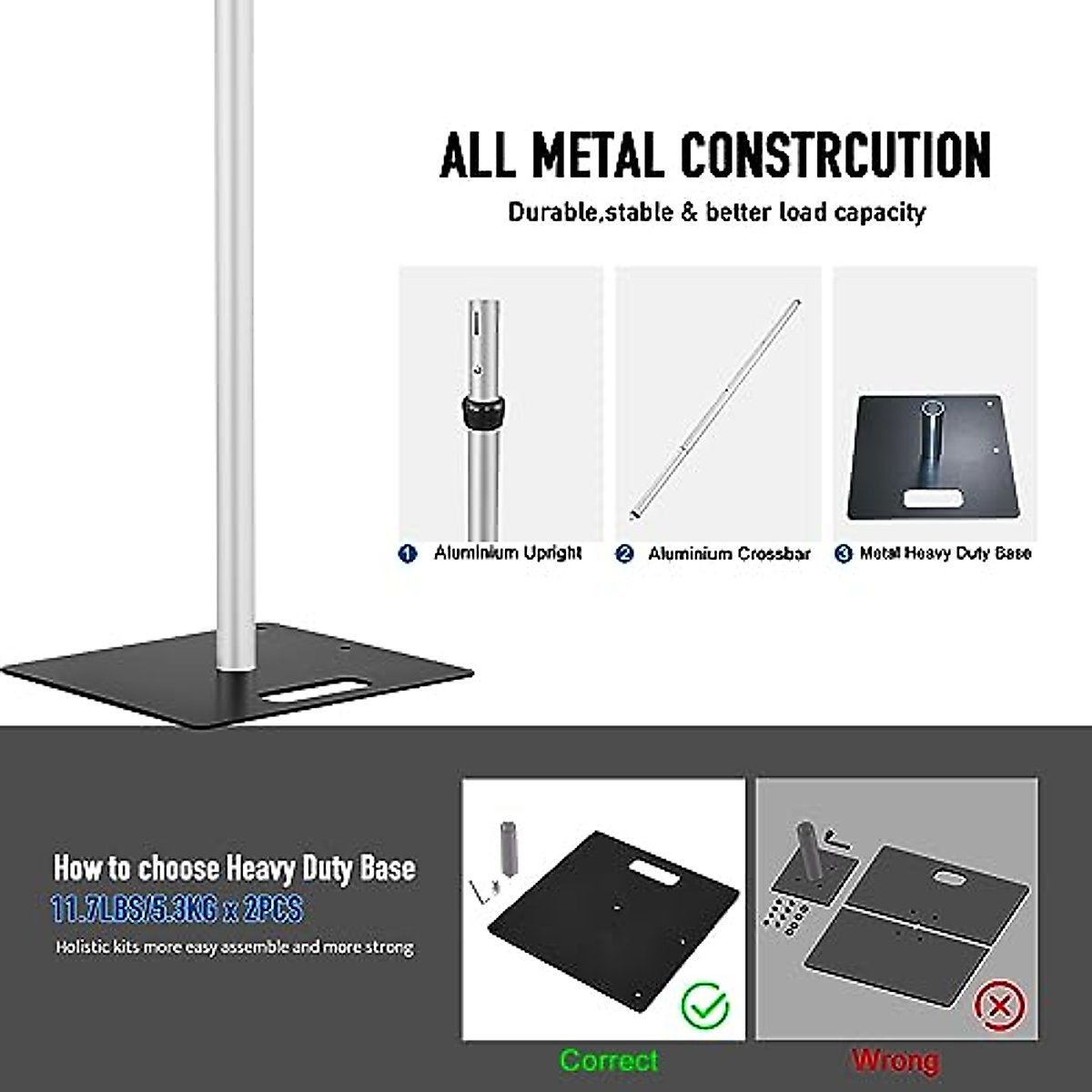 Hecis Portable Backdrop Stand with Crossbar, Adjustable Pipe and Drape Backdrop Kit for Event， Party, Trade Shows and Wedding Decor, 10FT Square Backdrop Frame