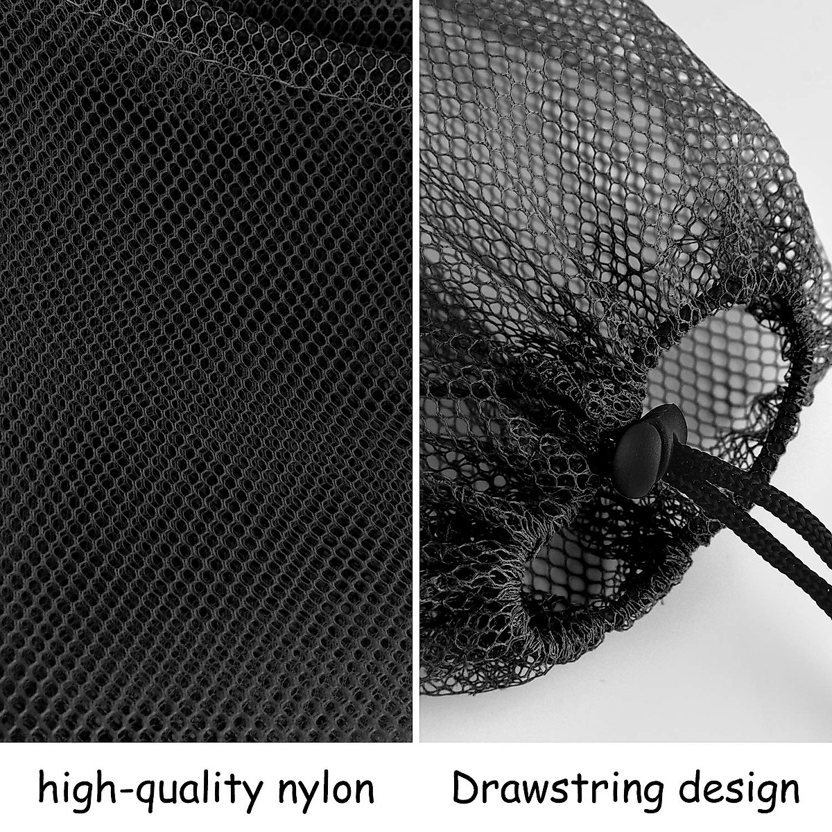 KUUQA 10 Pcs Mesh Drawstring Bag,Laundry Bag,Mesh Stuff Sack,Golf Ball Bag,Nylon Mesh Bag for Storage,Travel and Sports (Black, 13"x15.5")