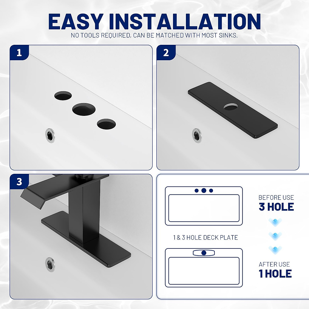 BWE 10 Inch Faucet Hole Cover.Bathroom or Kitchen Sink Hole Cover,Black Escutcheon Plate,Stainless Steel Deck Plate for 1 or 3 Hole Bathroom or Kitchen Sink Fauce