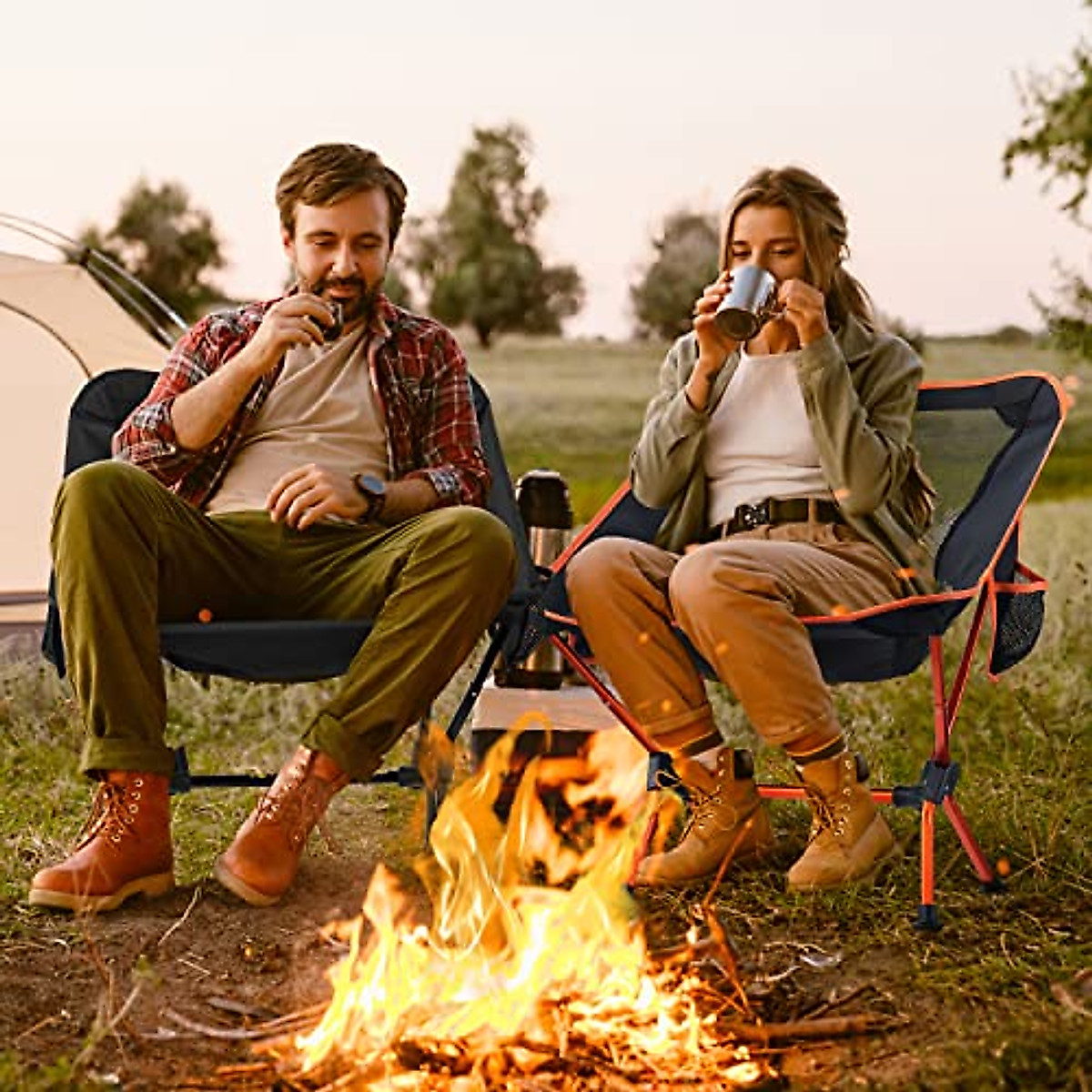 Sportneer Portable Folding Lightweight Camping Chair Camp Chair for Adults Foldable Compact Beach Backpacking Chairs Outdoor Chair for Camping Hiking Lawn Picnic Outside Travel (2, Orange)