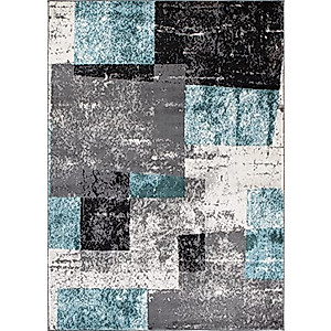 Rugshop Contemporary Abstract Boxes Stain Resistant High Traffic Living Room Kitchen Bedroom Dining Home Office Area Rug 8'x10' Blue