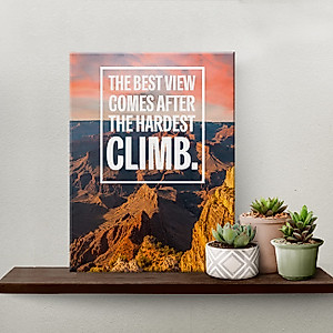 Inspirational Canvas Wall Art Poster Print, Positive the Best View Comes after the Hardest Climb Mountains Picture Painting Ready to Hang Home Office Classroom Decor Gift (11.5" x 15")