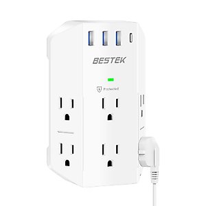 Surge Protector, Outlet Extender with 6 Outlets and 4 USB Ports (1 USB C PD20W), BESTEK 2100 Joules Power Strip 3 Sided Multi Plug Outlet for Wall Mount