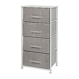 Flash Furniture 4 Drawer Storage Dresser - White Cast Iron Frame and Wood Top - 4 Easy Pull Light Gray Fabric Drawers