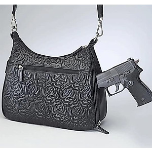 Gun Toten Mamas Embroidered Lambskin Hobo Bag, Black, One Size