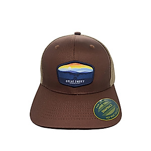Great Smoky Mountains Trucker Hat with National Park Woven Patch (Brown/Tan)