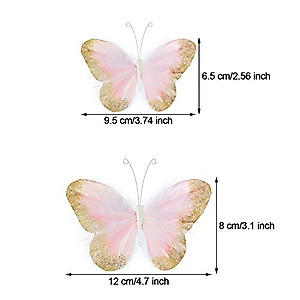 16 Pieces Feather 3D Butterfly Wall Decals Gold Glitter Butterfly Decor Stickers for Room Home Nursery Classroom Offices Kids Girl Boy Bedroom Bathroom Living Room Decor (Light Pink)