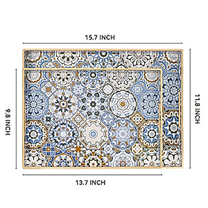 AGIOTA 2 Pcs Serving Tray with Handles Ottoman Tray for Living Room Blue Boho Decorative - Modern Plastic Large Coffee Table Trays