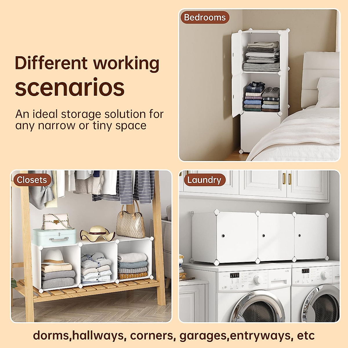 MAGINELS Cube Storage Organizer 12-Cube (11.8"x11.8") Narrow Cabinet Closet Storage Shelves Plastic Storage Shelving for Bedroom, Living Room, Office, White with Doors