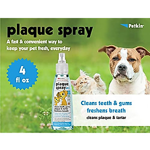 Petkin Plaque Spray, Cool Mint, 4 Fl Oz – Cleans Teeth & Gums, Removes Plaque & Tartar, Freshens Breath & Whitens Teeth with Baking Soda - Ideal Cat & Dog Dental Spray with No Brushing or Rinsing