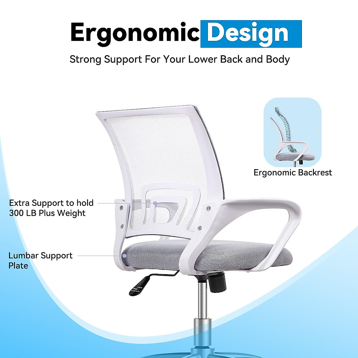 Nazhura Mesh Office Desk Chair with Adjustable Height and Swivel, Mid-Back with Armrests and Lumber Support(Mid-Height, Grey)