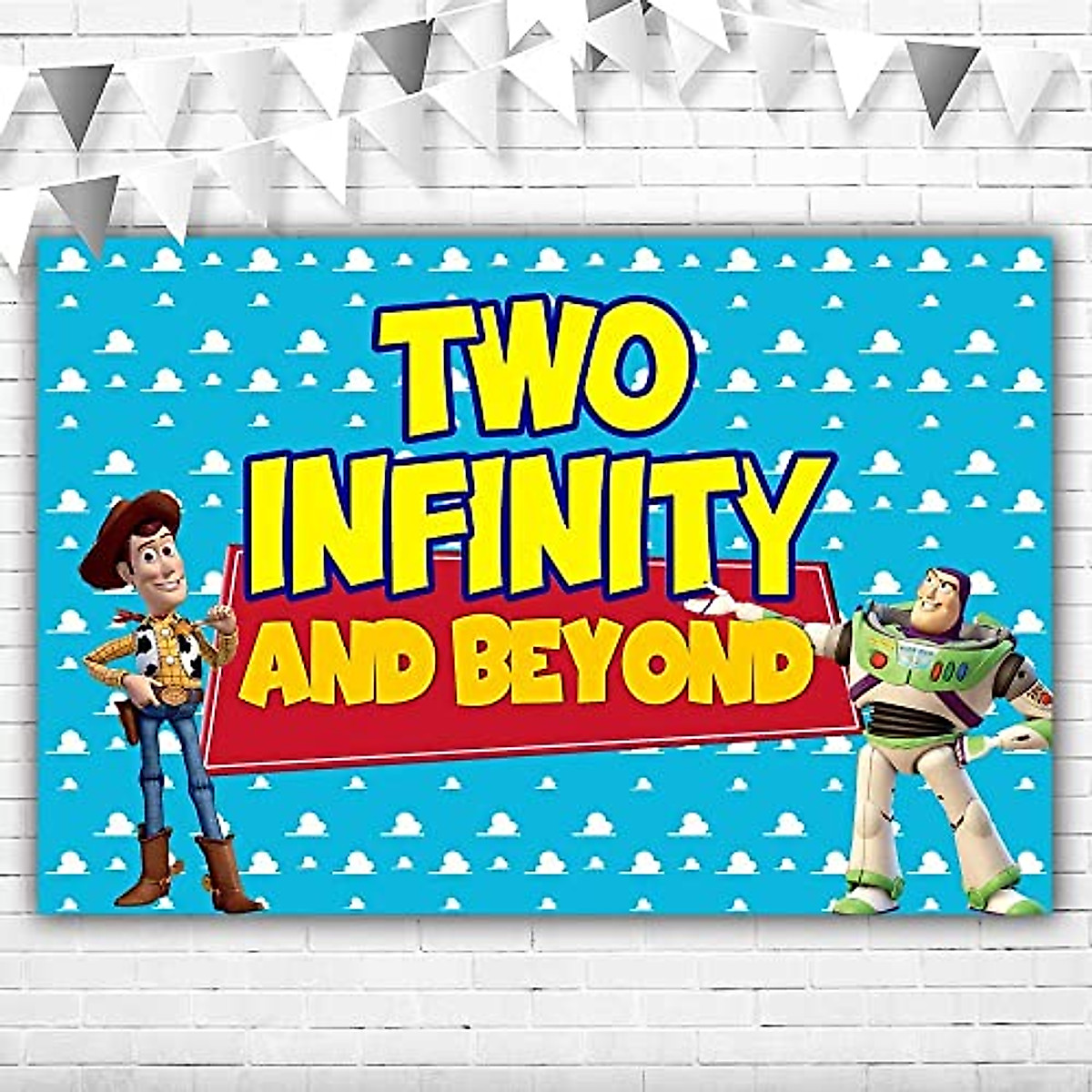 YouRan Happy Birthday Banner Two Infinity and Beyond 5x3 Toy Story Clouds Background for Boy 2nd Birthday Party Vinyl Woody Backdrops Toy Story 2 for Nursery Wall Decoration