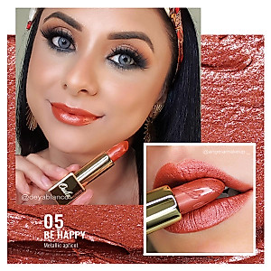 Oulac Coral Orange Lipstick for Women with Metallic 3D Shine Lightweight Hydrating Formula, High Impact Lip Color, Vegan Beauty, Full Coverage Lip Makeup, Be Happy(05)