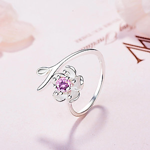 925 Sterling Silver Open Ring, Cherry Blossom Pink Purple Zircon Ring For Women'S Party Jewelry Pink