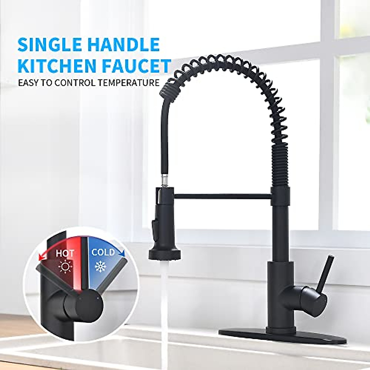 Black Kitchen Faucet Kitchen Sink Faucet with Sprayer - Kitchen Faucet with Pull Down Sprayer