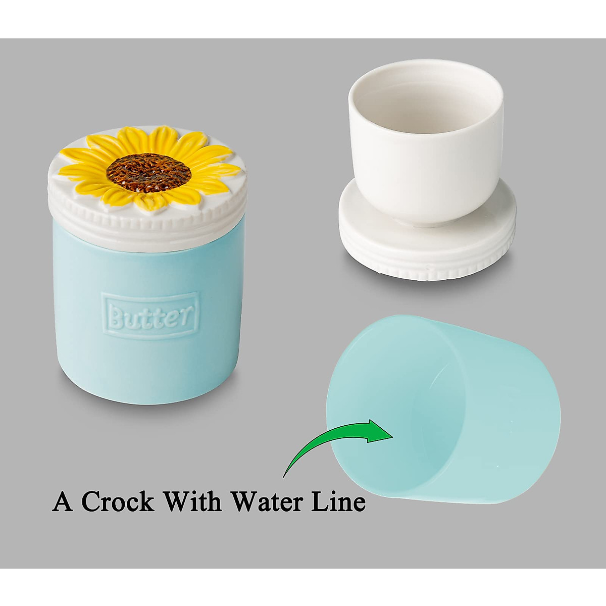 Butter Crock Butter Keeper French Butter Crock Sunflower Blue Butter Saver Blue Butter Keeper Crock With Water Line