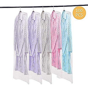 Voilamart 100 Pack Garment Bags, 47 Inch Dry Cleaning Laundrette Bag, Transparent Plastic Garment Bags, Dustproof Polythene Garment Clothes Cover for Dry Cleaner, Home Storage Closet, Travel