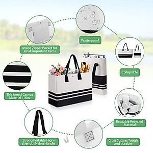 2PCS Canvas Tote Bag, Initial Personalize Bag Canvas Bags Beach Bag Reusable 16oz Canva Shopping Bag, Birthday Holiday Party Christmas Gift, for Mother Teacher Women Friends Bridesmaids, Thickstripes