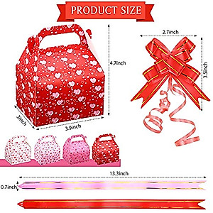 36 Pieces Mini Valentines Day Treat Boxes, Sweet Red and Pink Cardboard Paper Box Heart Printed Candy Boxes for Goody Cookie Holder with 40 Pieces Wrapping Bow Ties for Valentine's Day Party Supplies