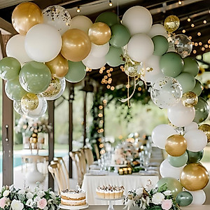 148pcs Sage Green Balloon Garland Arch Kit Gold Confetti Balloons Olive Gree and White Gold Balloons for Birthday Party Wedding Graduation Season Christmas Anniversary Decorations