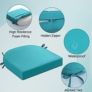 idee-home Outdoor Chair Cushions Set of 2, Thick 3" Patio Chair Cushions for Outdoor Furniture Waterproof with Ties, Outdoor Seat Cushion, Patio Chair Pads Dining Chair 17" x 16" x 3" Blue