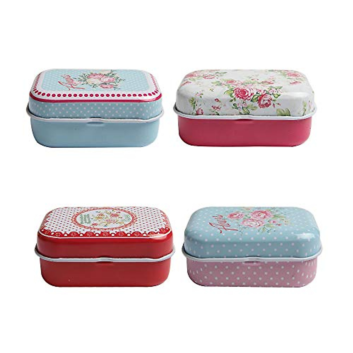 Ximimark 4Pcs Mini Flower Tin Trinket Jewelry Coin Box Tinplate Storage Case Small Rectangular
