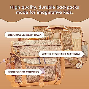 Bixbee Personalized Kids Backpack, Gold Sparkly Bookbag for Kids & Toddlers Ages 3+ 5-7 | Custom Backpack with Name for Boys & Girls | Water Resistant Monogrammed School Bag